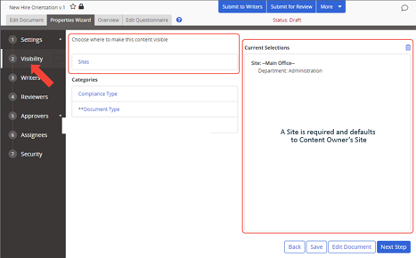 PolicyTech: Properties Wizard Step | Visibility