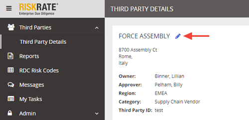 RiskRate: Edit a Third Party ID