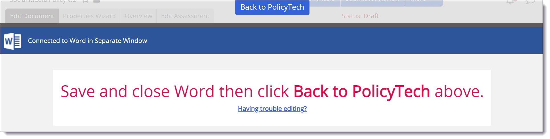 PolicyTech: Adding Content to a Word Document using Office Online