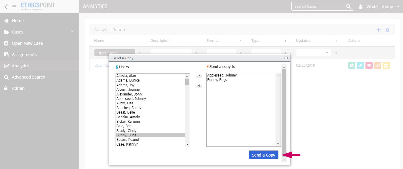 EthicsPoint: Send & Schedule Premium Analytics Reports